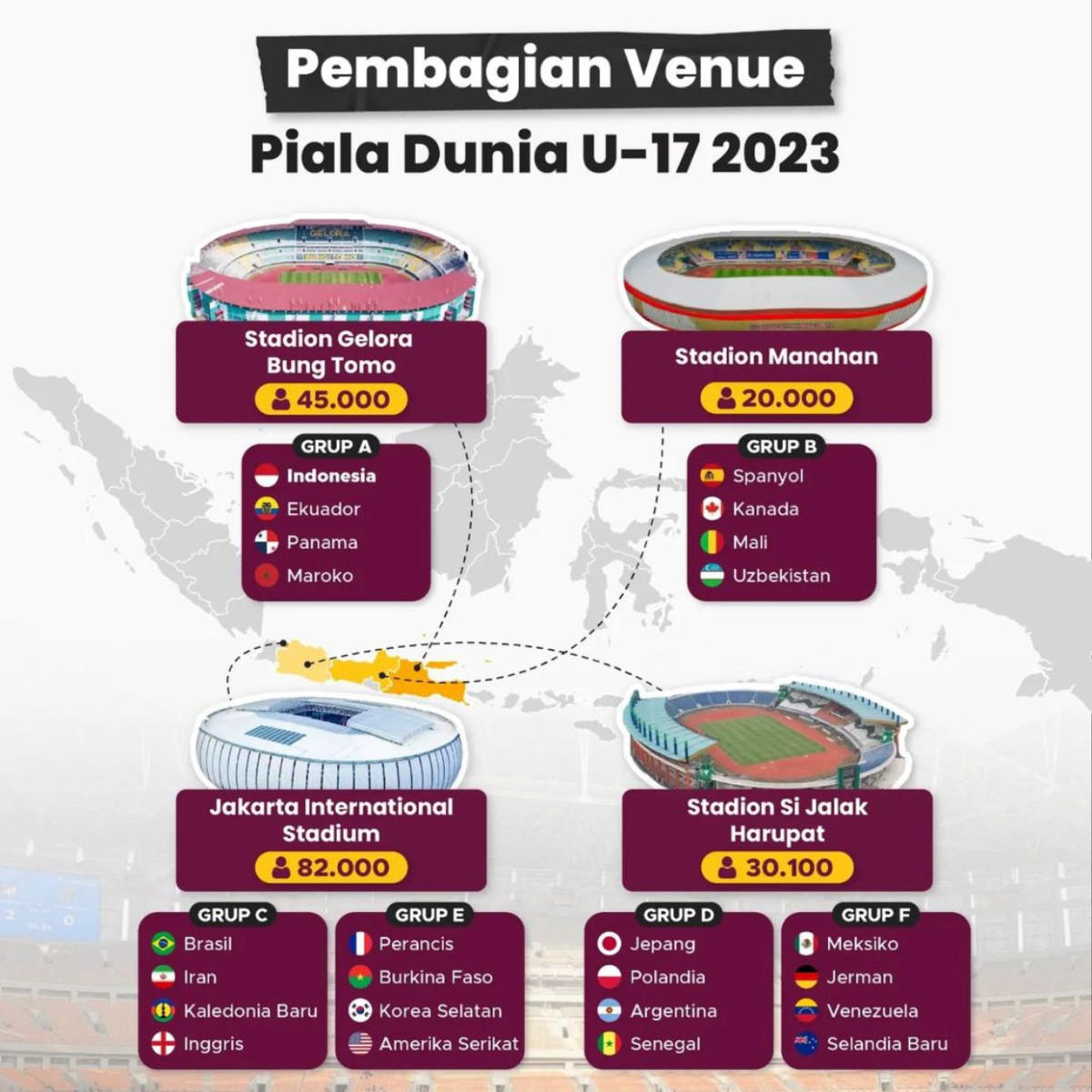 Pembagian Venue Piala Dunia U-17 2023 - GoodStats